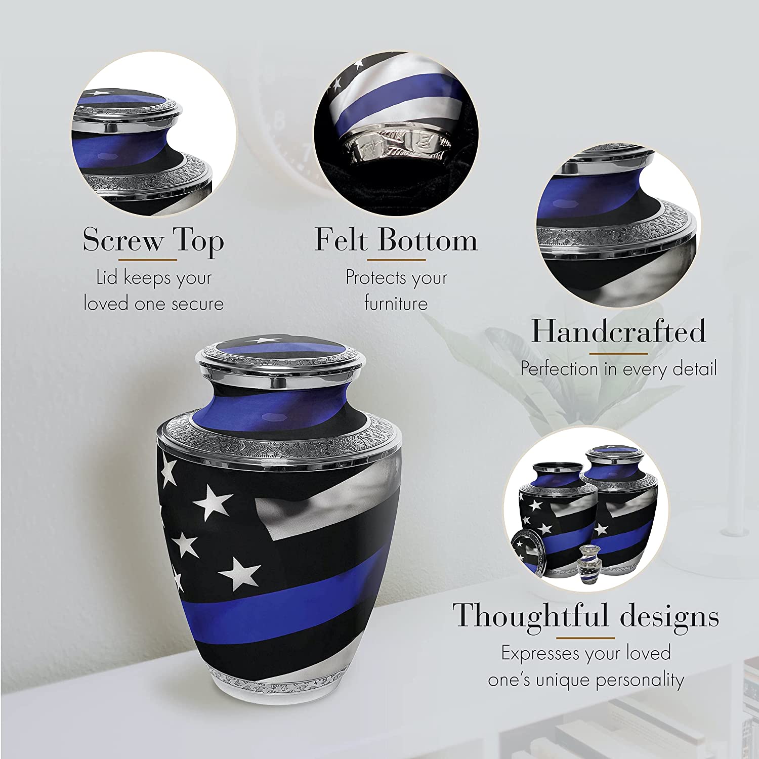 Thin Blue Line Police Cremation Urns for Human Ashes - Large Adult Fun ...