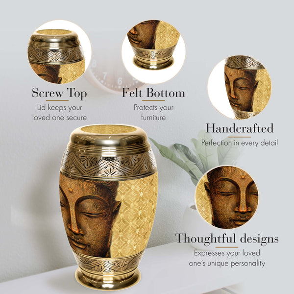 Golden Buddha Cremation Urns for Human Ashes - Large Adult Funeral Urn ...