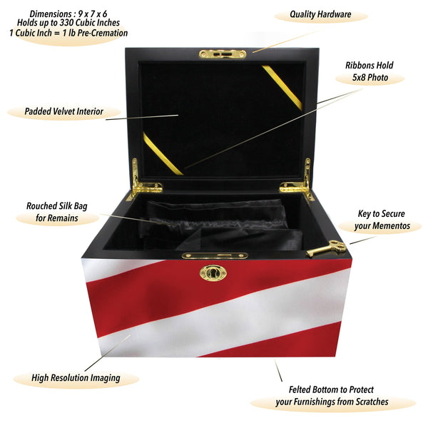 American Flag Memorial Collection Chest Cremation Urn - Commemorative ...
