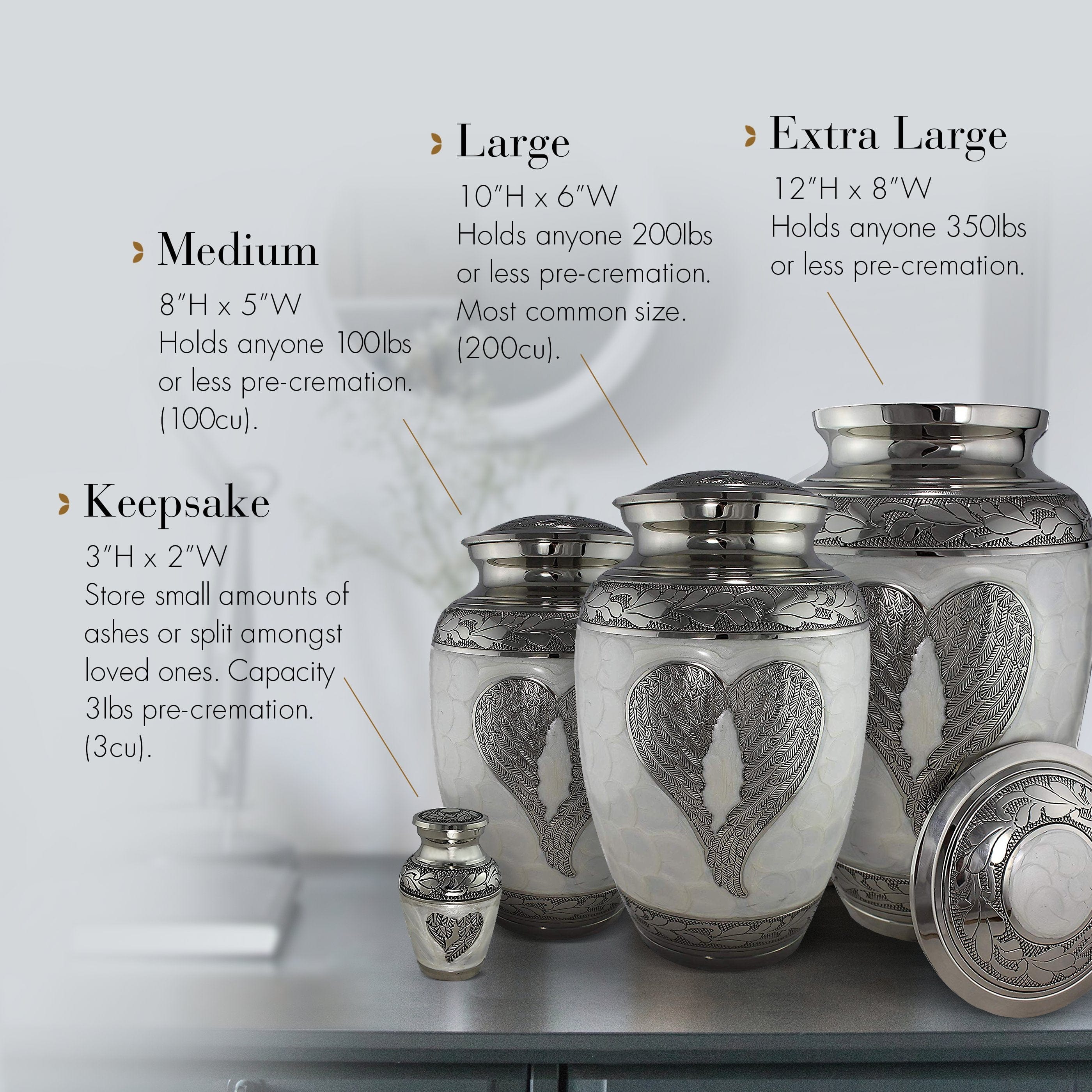 White Loving Angel Cremation Urns - Commemorative Cremation Urns