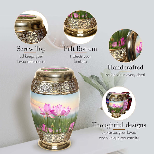 Tranquil Lotus Cremation Urns for Human Ashes - Large Adult Funeral Ur ...
