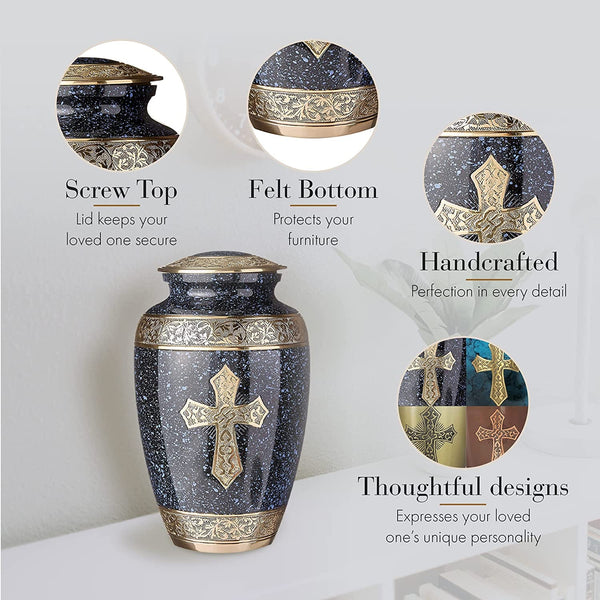 Love of Christ Black Cross Cremation Urns for Human Ashes - Large Adul ...