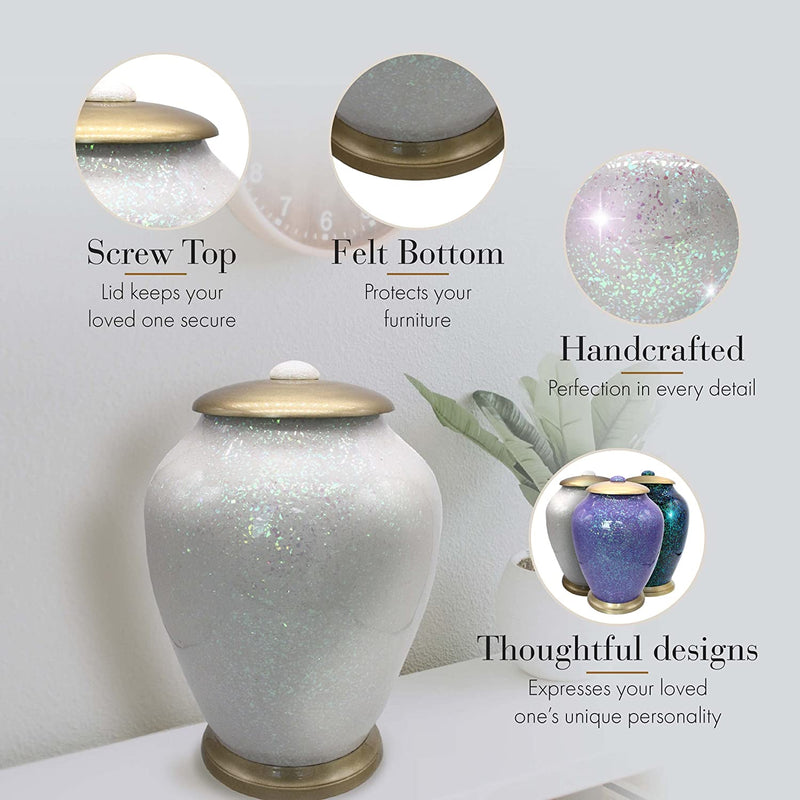 White Sparkle Cremation Urns - Commemorative Cremation Urns
