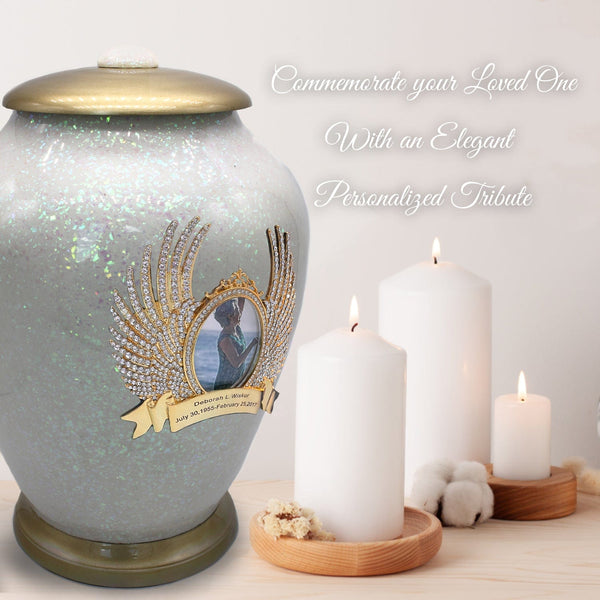White Sparkle Cremation Urns - Commemorative Cremation Urns