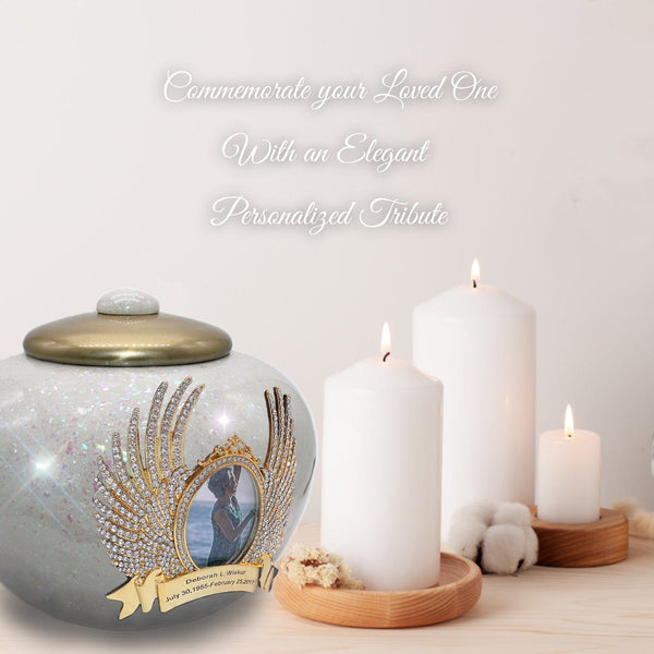 White Sparkle Cremation Urns - Commemorative Cremation Urns